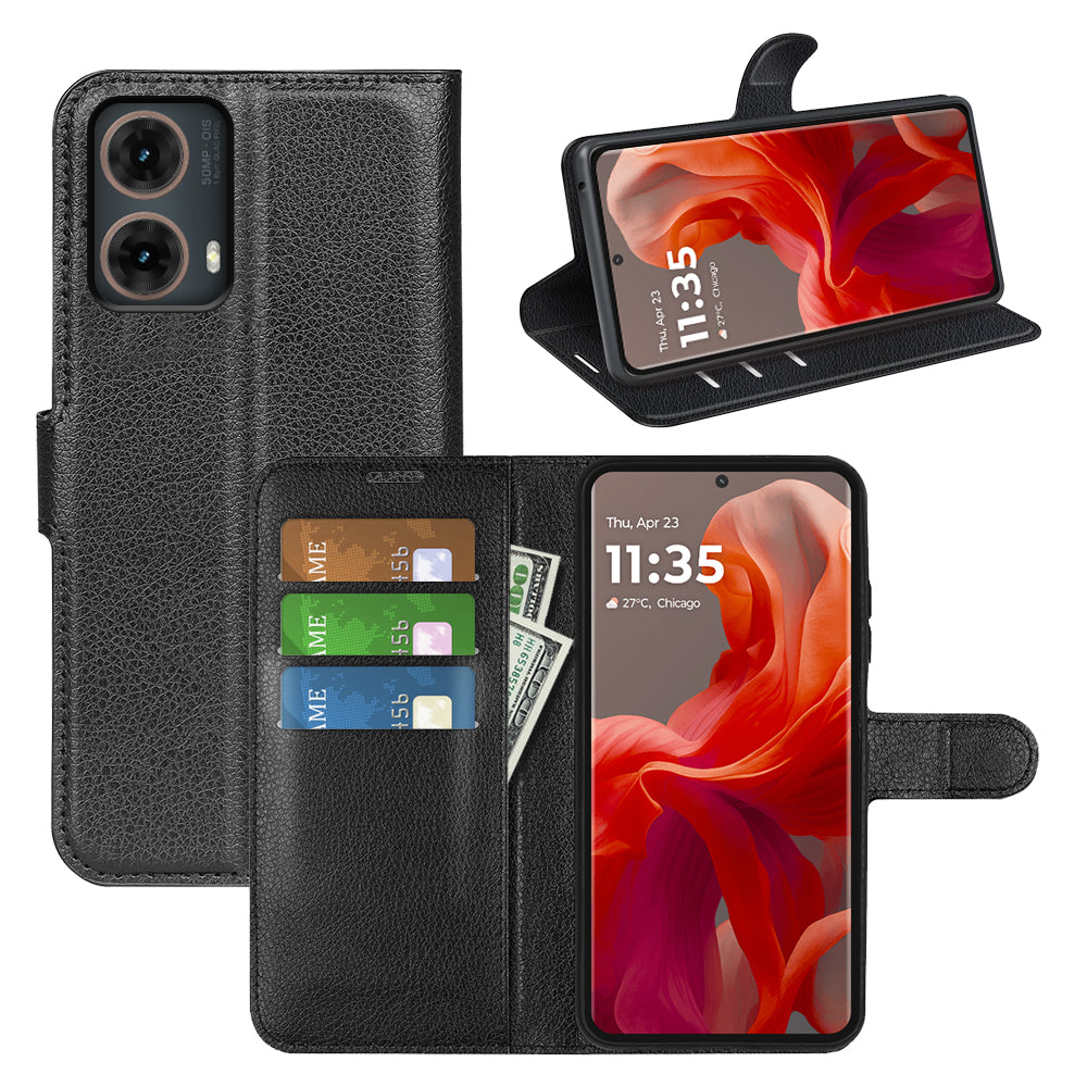 Motorola Moto G85 PU Leather Wallet Case [Black]