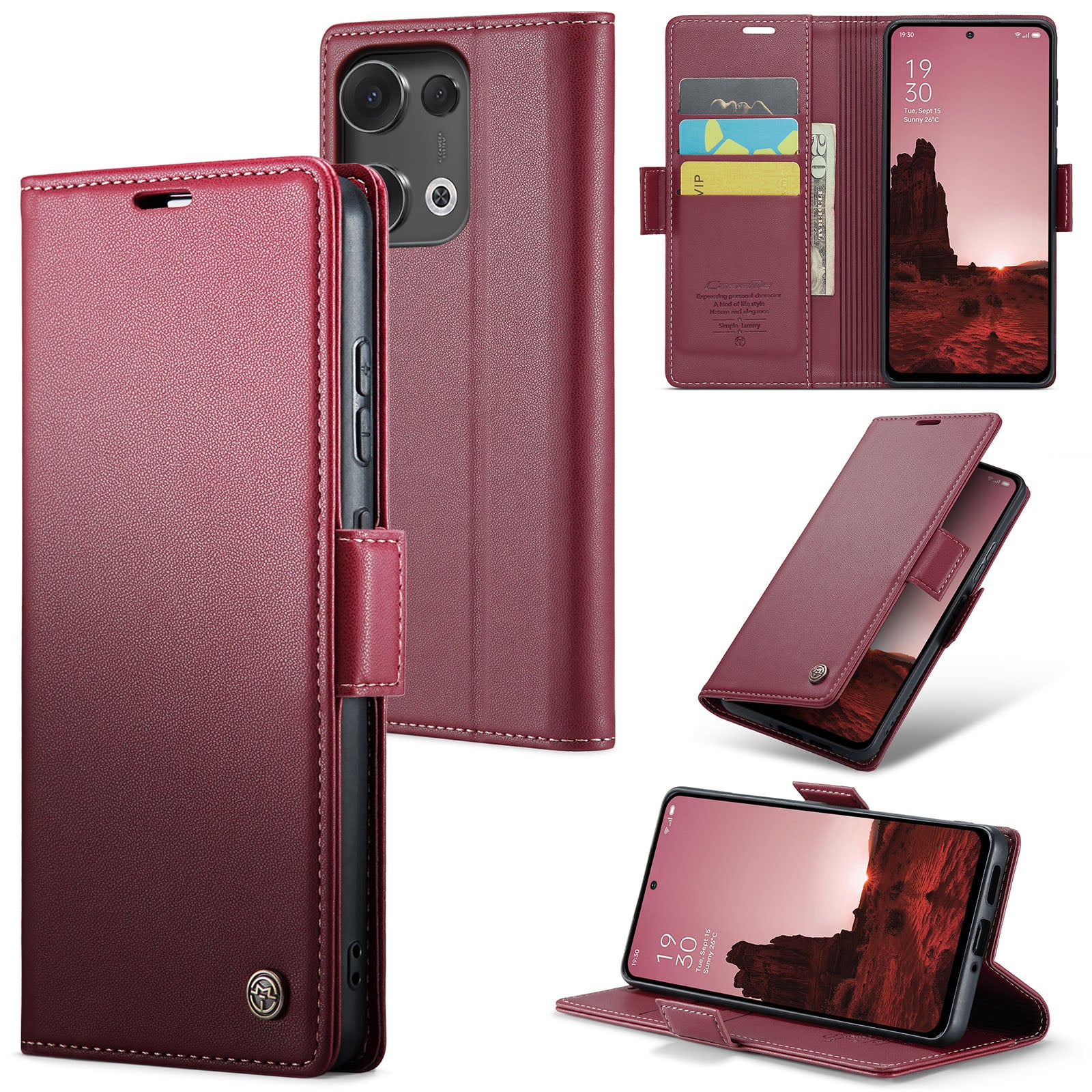 OPPO Reno 13 5G CaseMe Retro Wallet Case [Maroon]