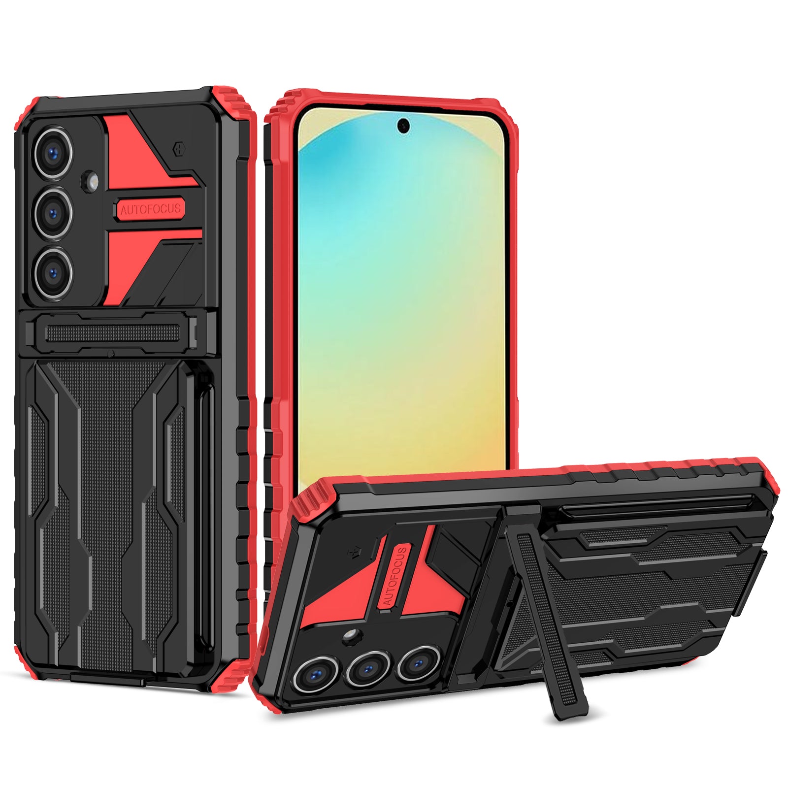 Samsung S24FE Heavy Duty Kickstand Card Holder Case Shockproof Red